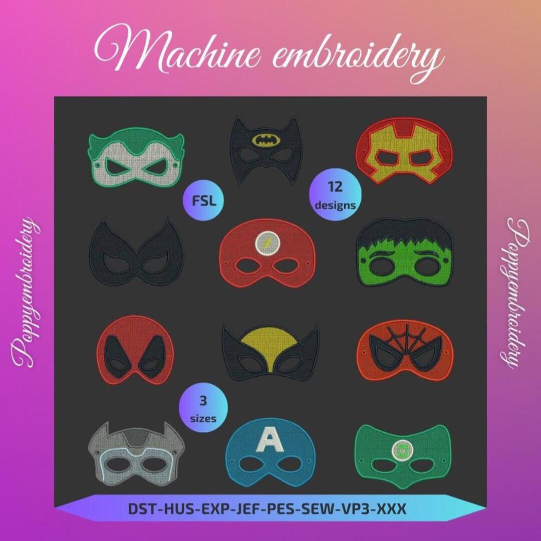 FSL Hero Mask Machine Embroidery Designs, Superhero Masks (INSTANT ...