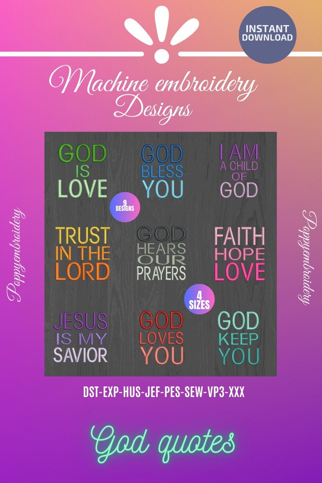 GOD Quote Designs for Embroidery Machine / Jesus Phrase Motifs Pour ...
