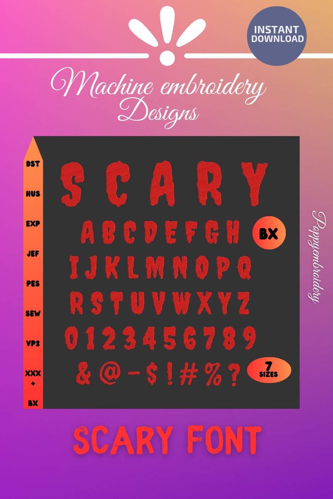 SCARY Letters Font for Embroidery Machine / Motifs Lettre Police Pour ...