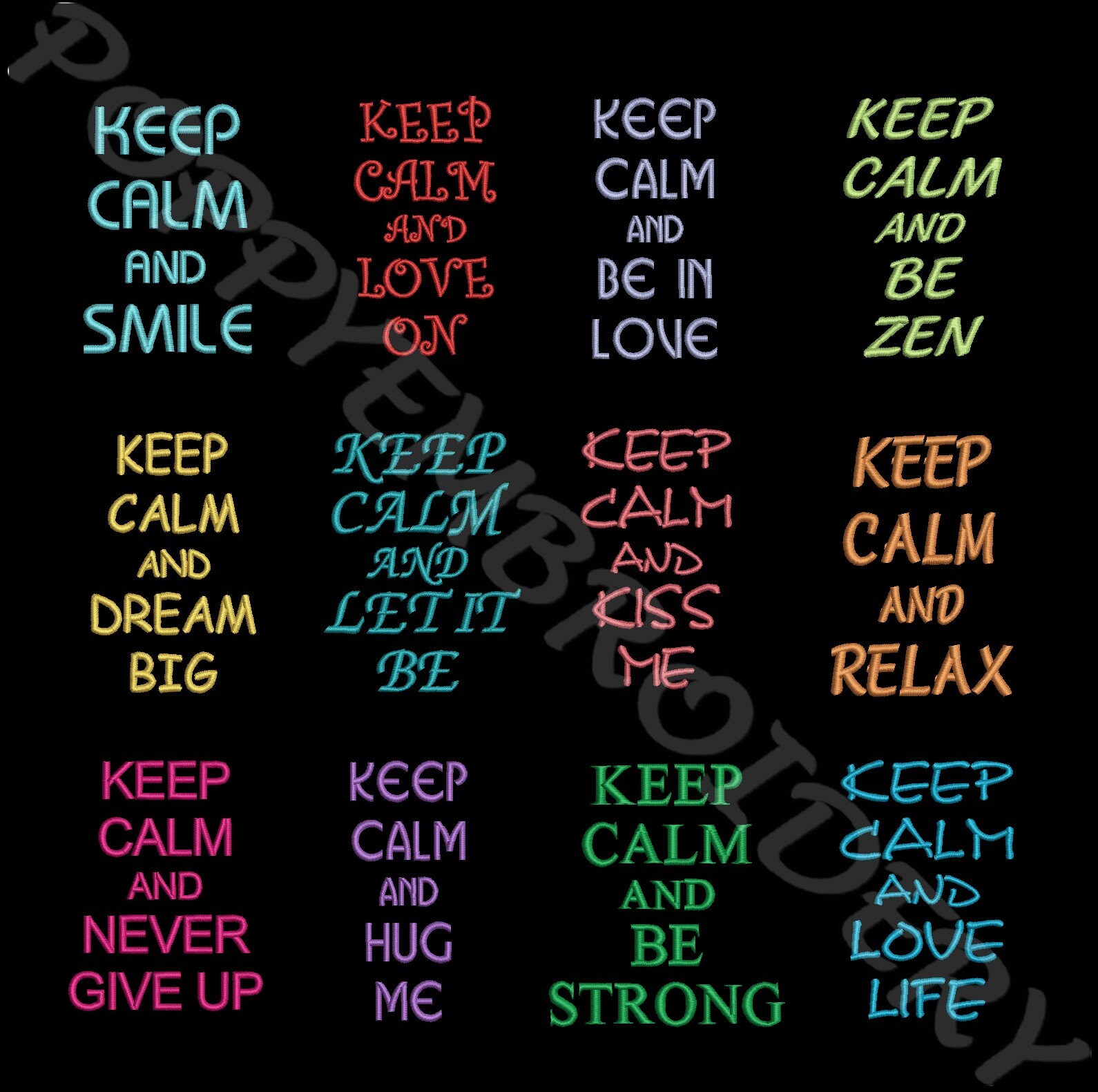 Keep CALM text designs for embroidery machine / texte motifs | Etsy