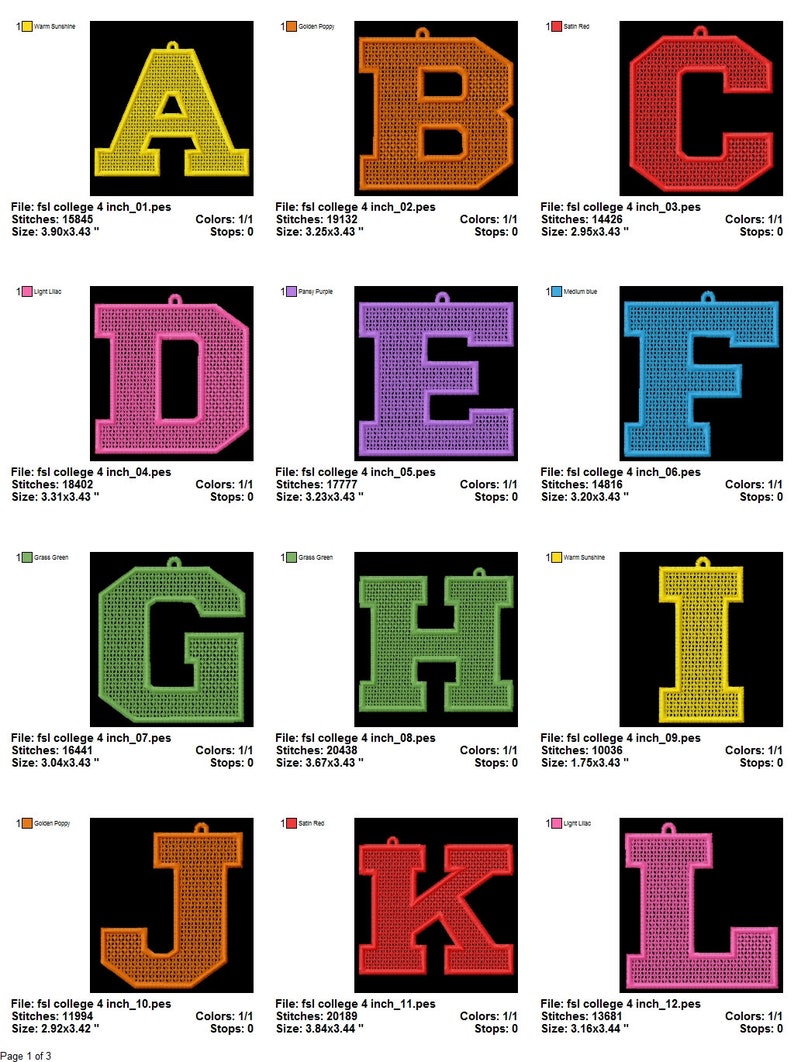 Free Standing Lace FSL College Letters /design for Embroidery - Etsy