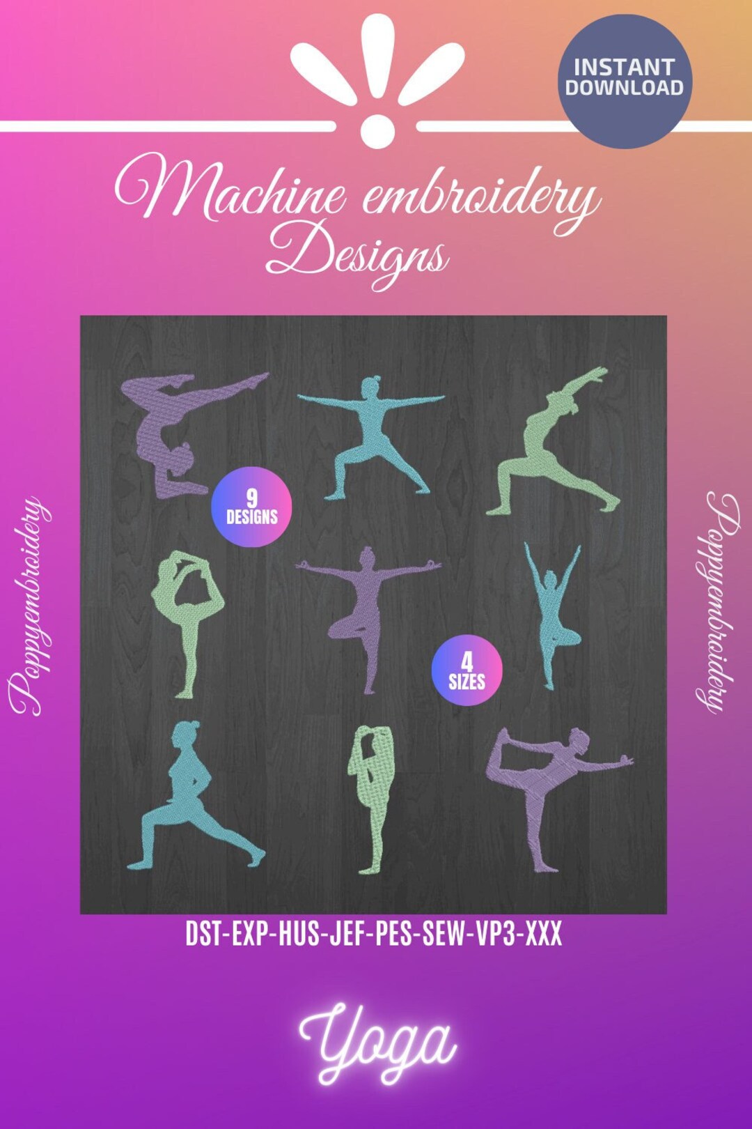 YOGA Posture Design for Embroidery Machine / YOGA Motifs Pour Broderie ...