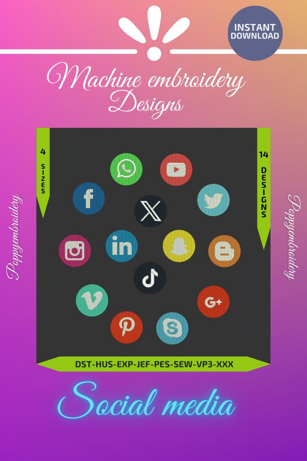 SOCIAL MEDIA Logo Design for Embroidery Machine / Motifs Pour Broderie ...