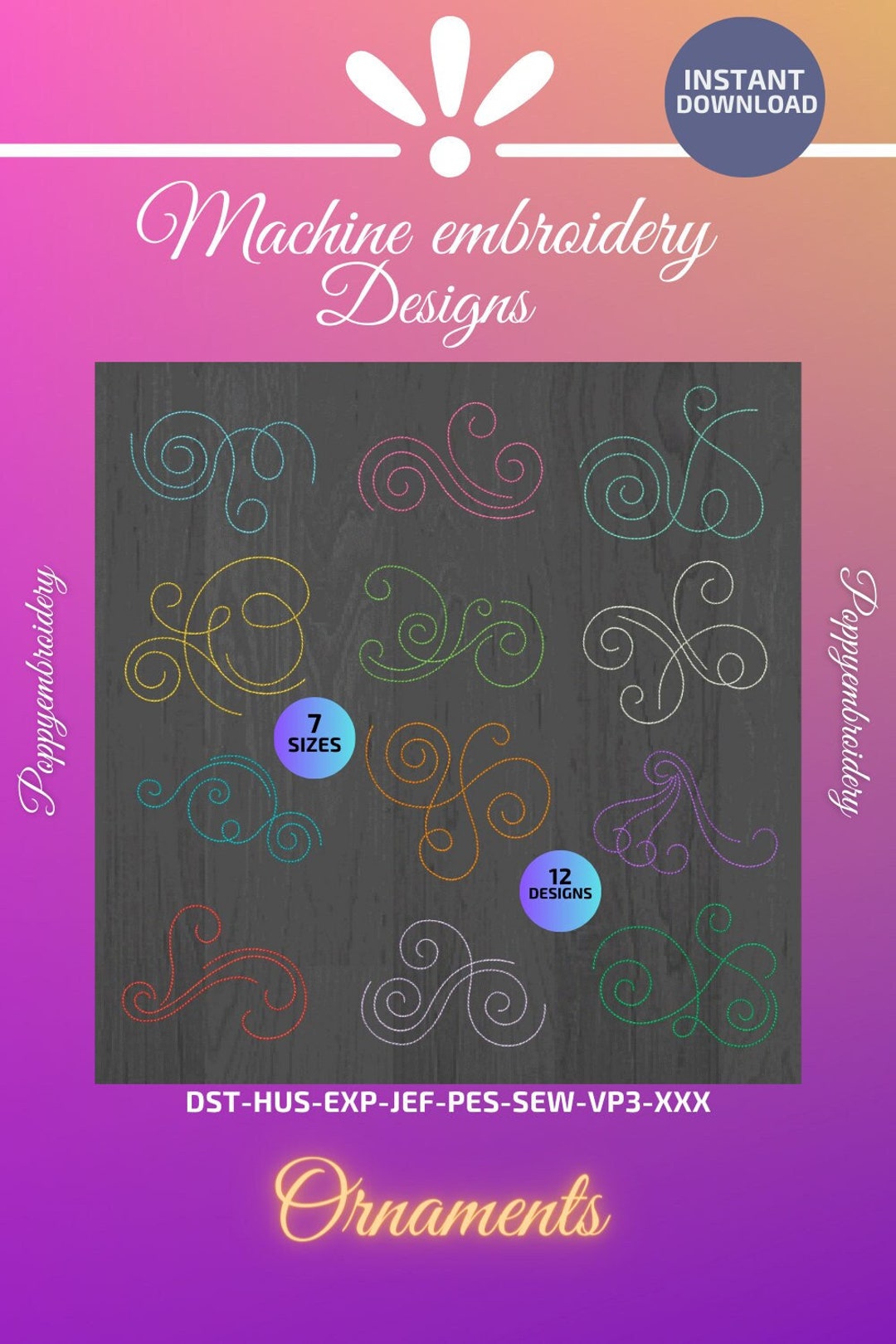 ORNAMENT CURL Designs for Embroidery Machine / Ornement Boucle Motifs ...