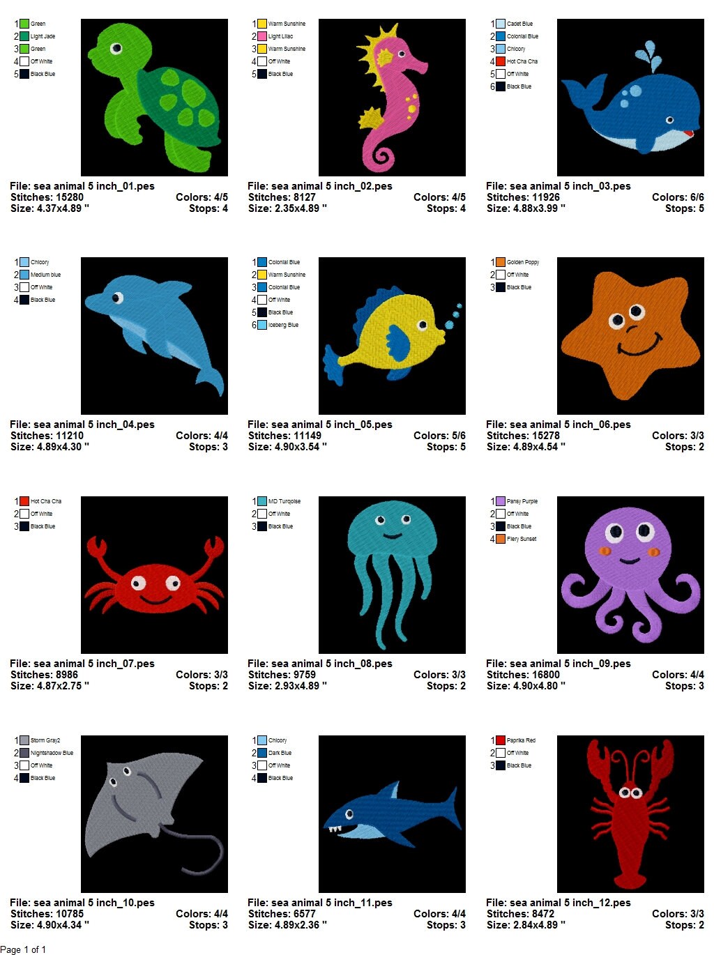 SEA Animal Design for Embroidery Machine / Animaux De Mer Pour - Etsy