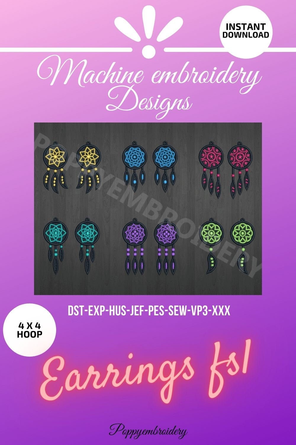 EARRINGS Free Standing Lace FSL Embroidery Machine Designs - Etsy