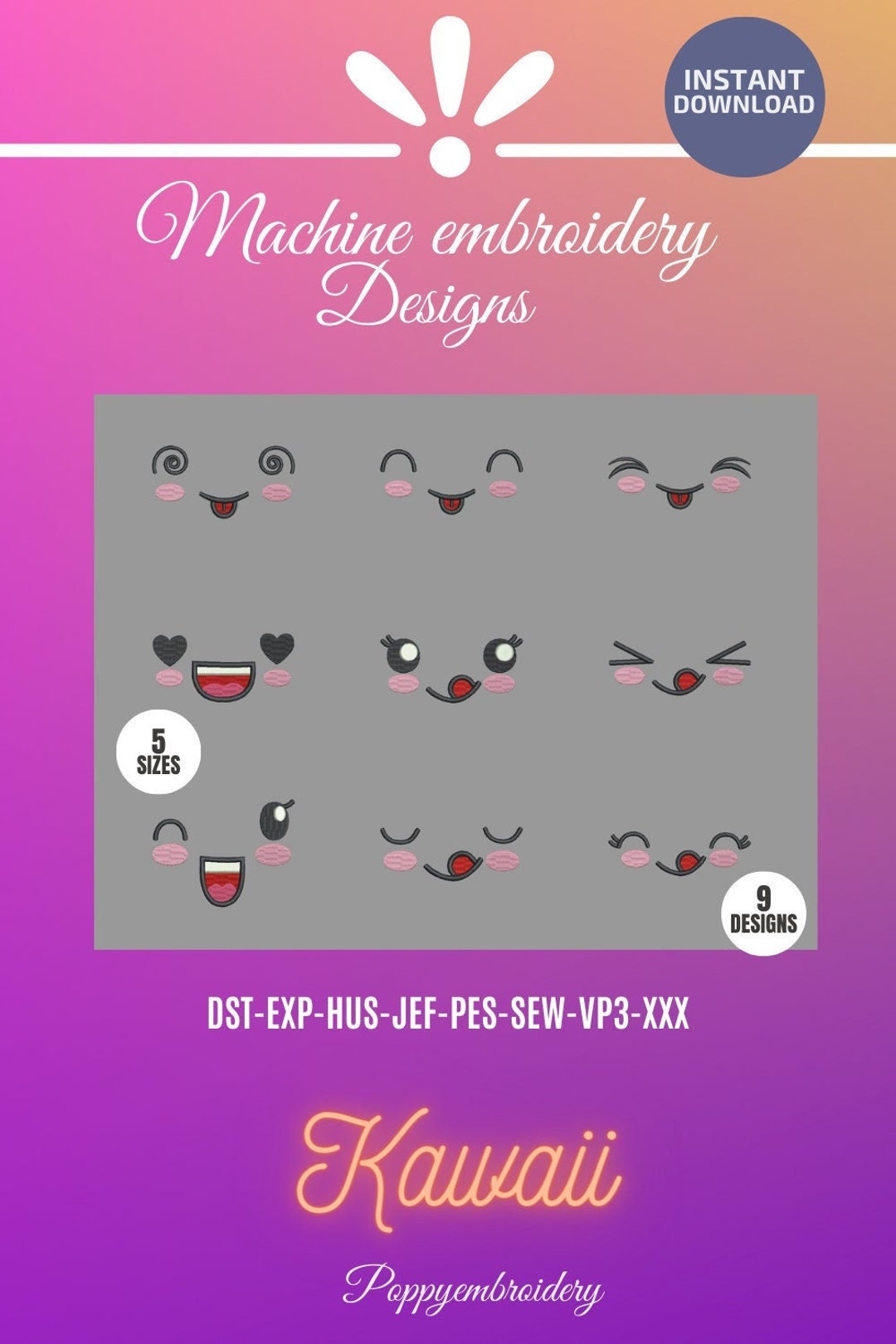 KAWAII Designs for Embroidery Machine / Motifs Kawaii Pour Broderie ...