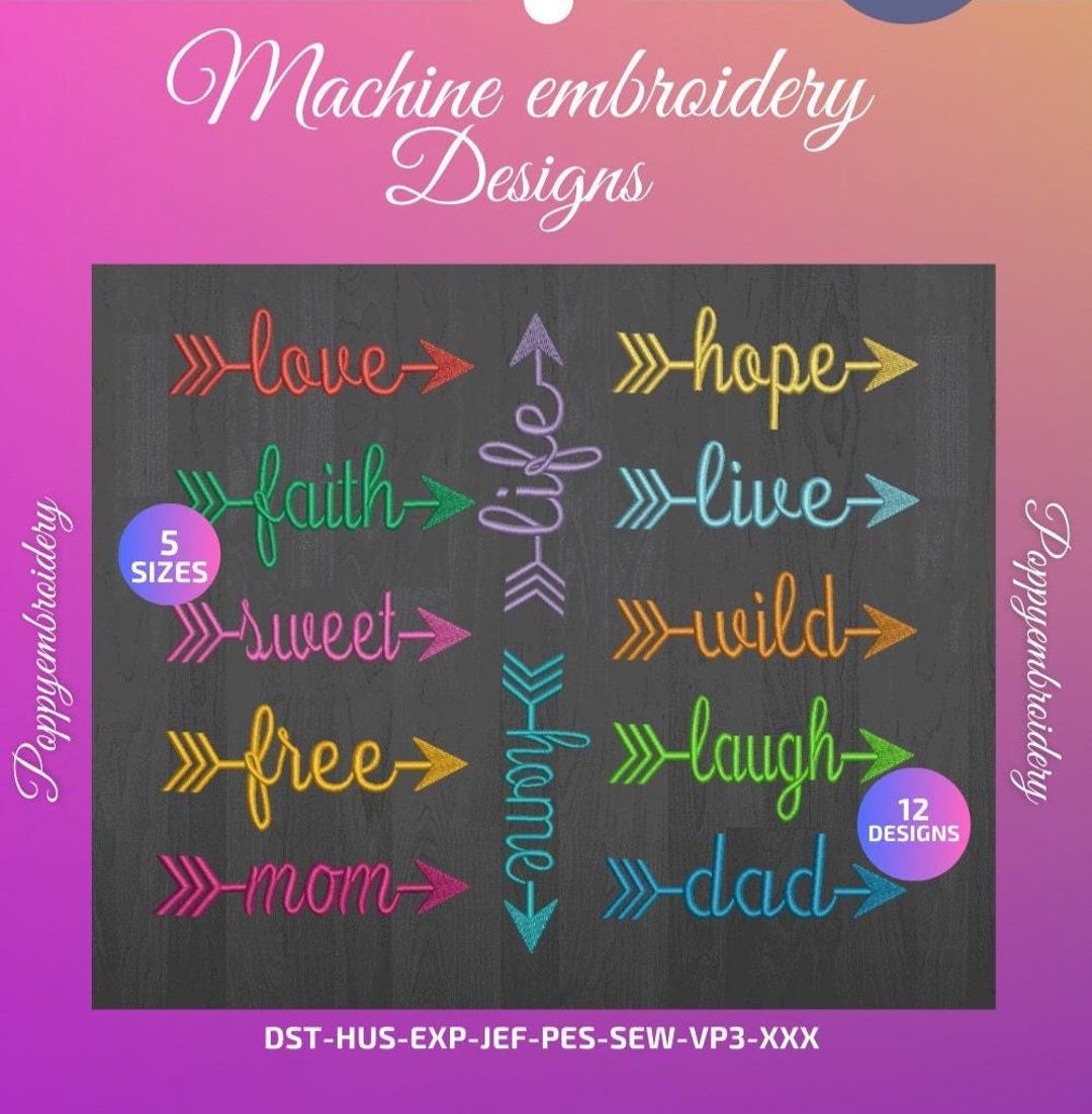 ARROW Word Design for Embroidery Machine / Fleche Mot Motifs Pour ...