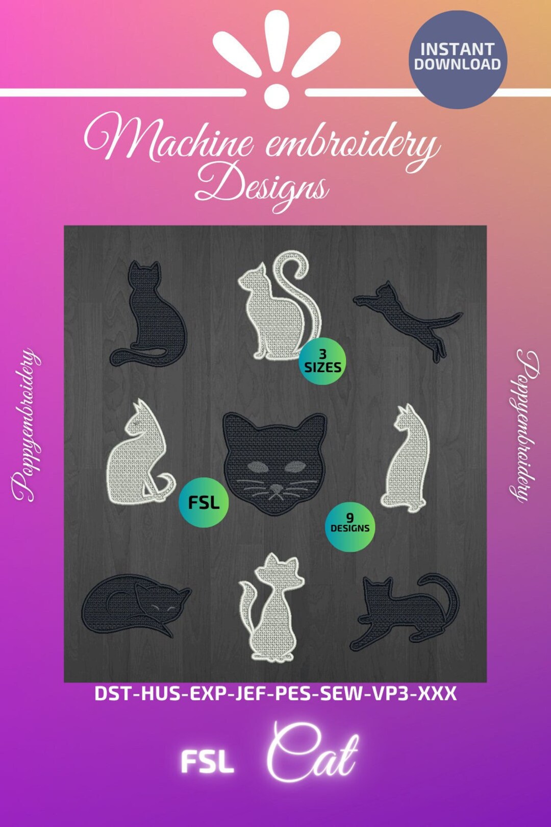 Free Standing Lace FSL Cat /design for Embroidery Machine /chat Pour ...