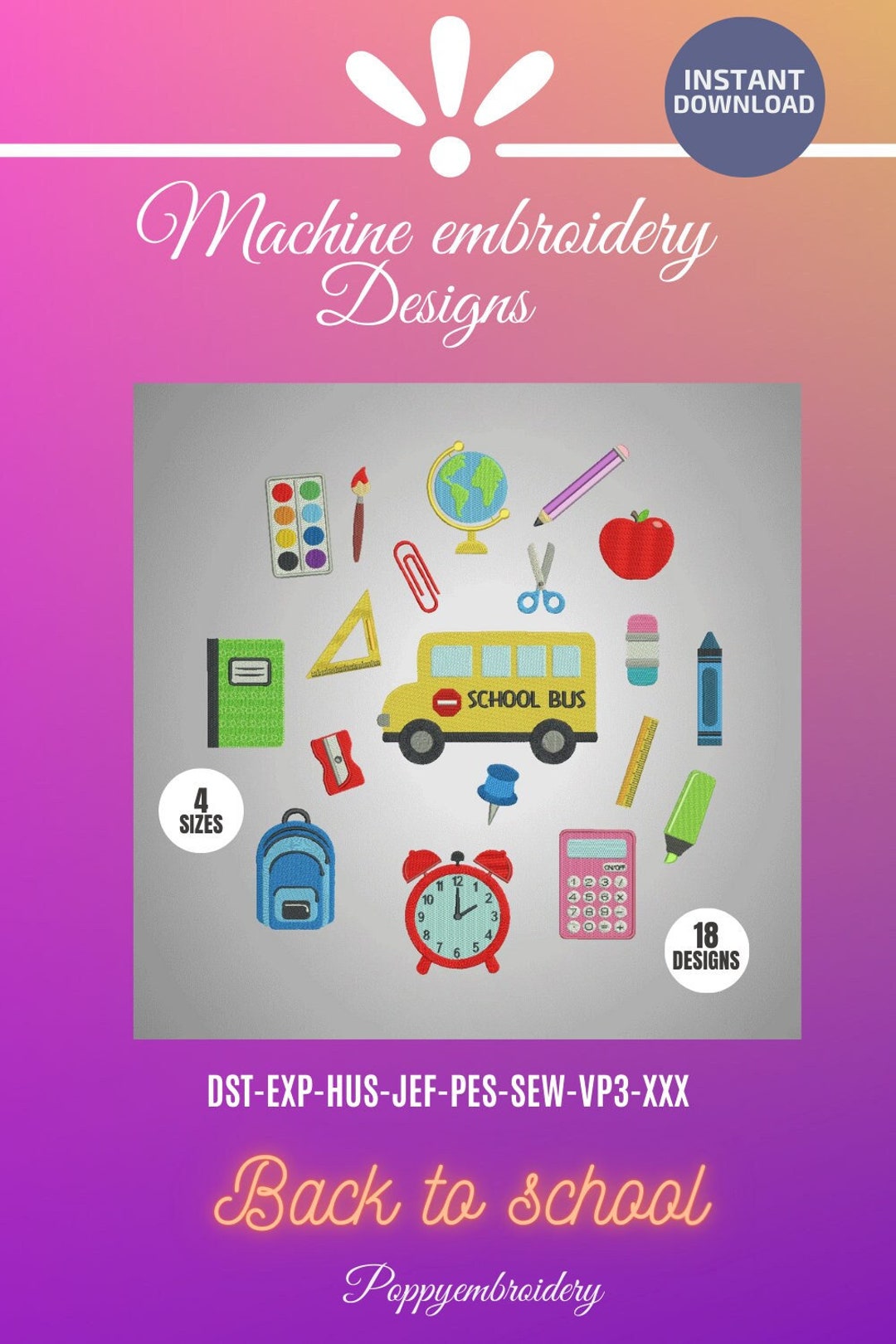 BACK TO SCHOOL Designs for Embroidery Machine / Motifs Ecole Pour ...