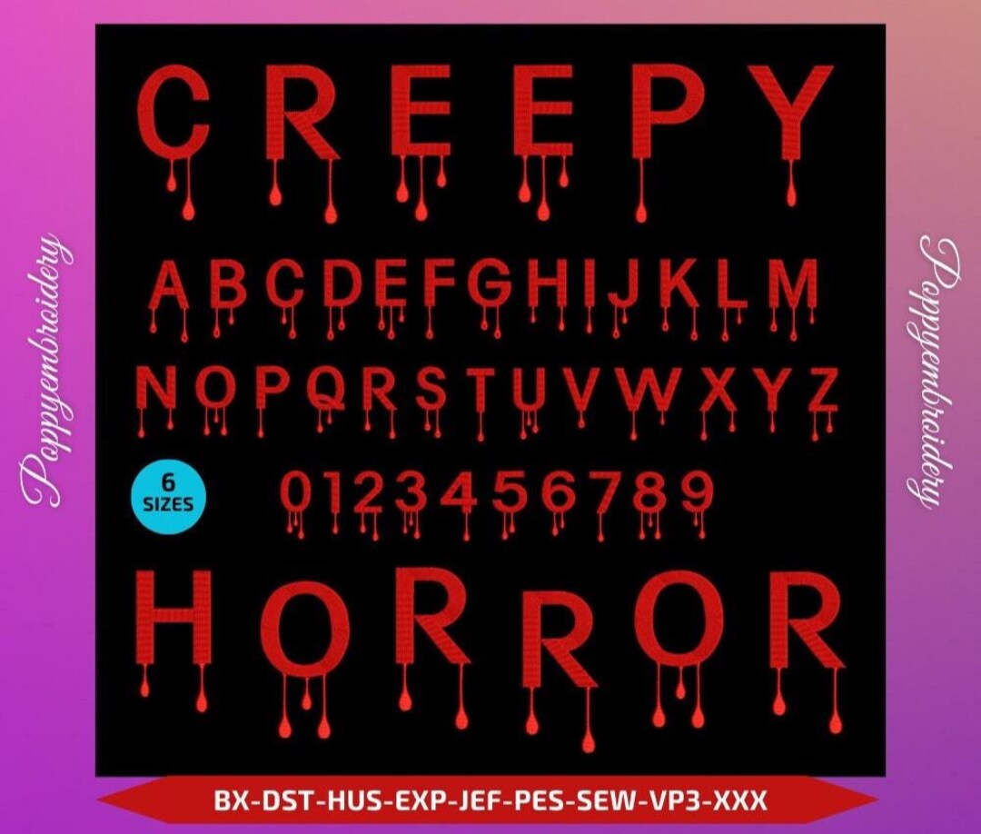 BLOOD Letters Font, Machine Embroidery Designs / Motifs Lettre Police ...