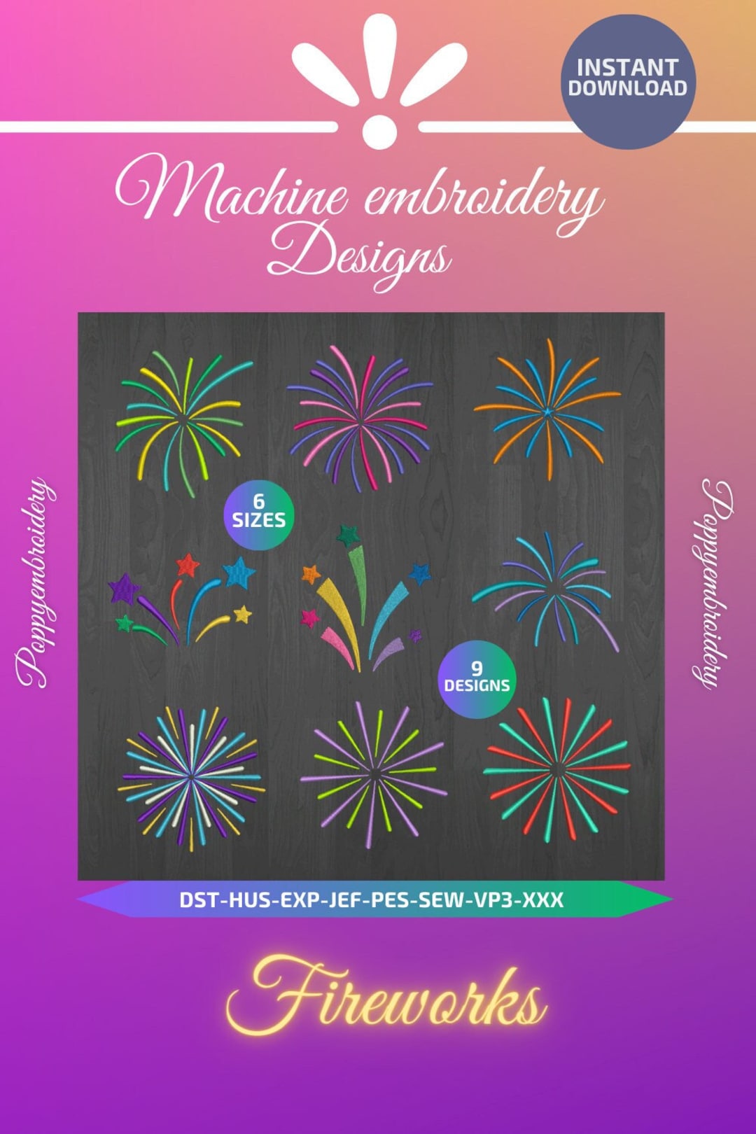 FIREWORKS Designs for Embroidery Machine / Feux D'artifice Motifs Pour ...