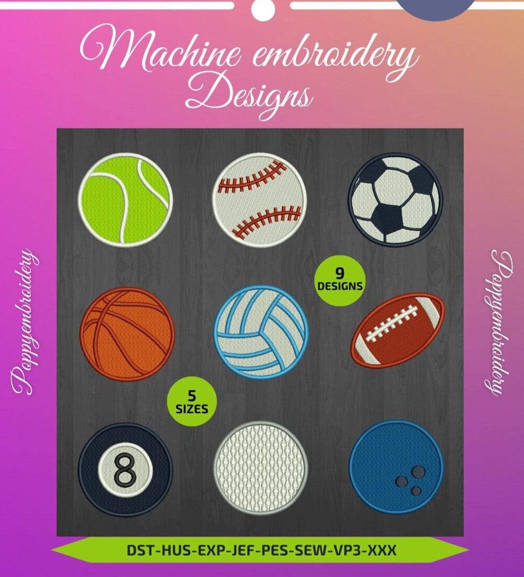 SPORT Ball Machine Embroidery Designs Set / INSTANT DOWNLOAD - Etsy