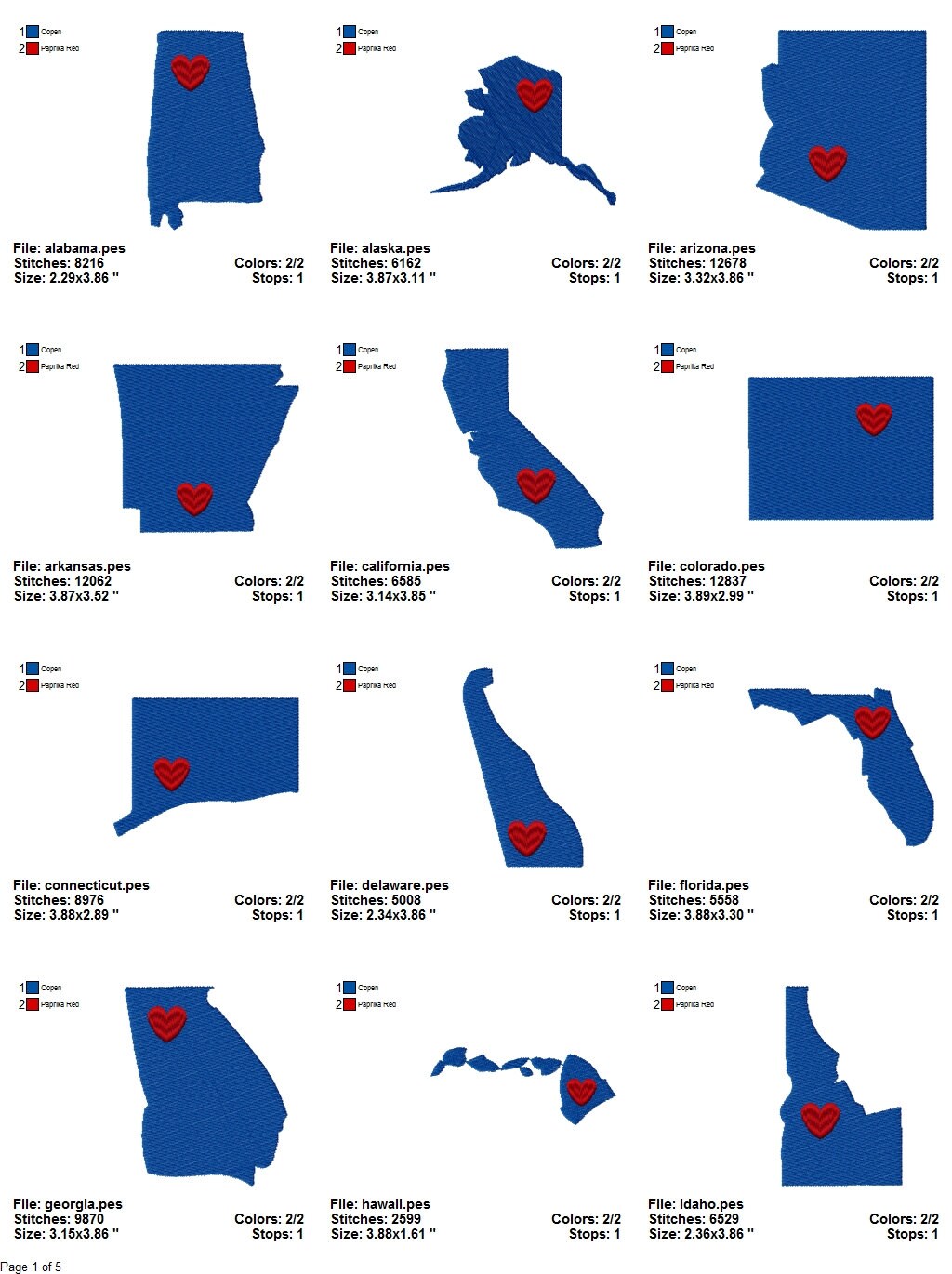 US State Heart, Machine Embroidery Designs (instant Download) - Etsy
