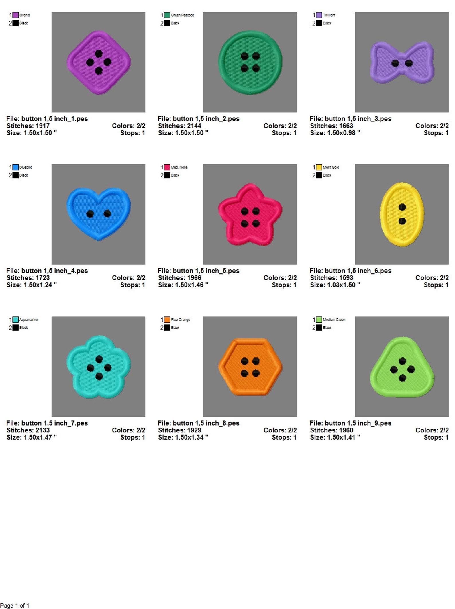 BUTTON Designs for Embroidery Machine / Motifs Bouton Pour Broderie ...