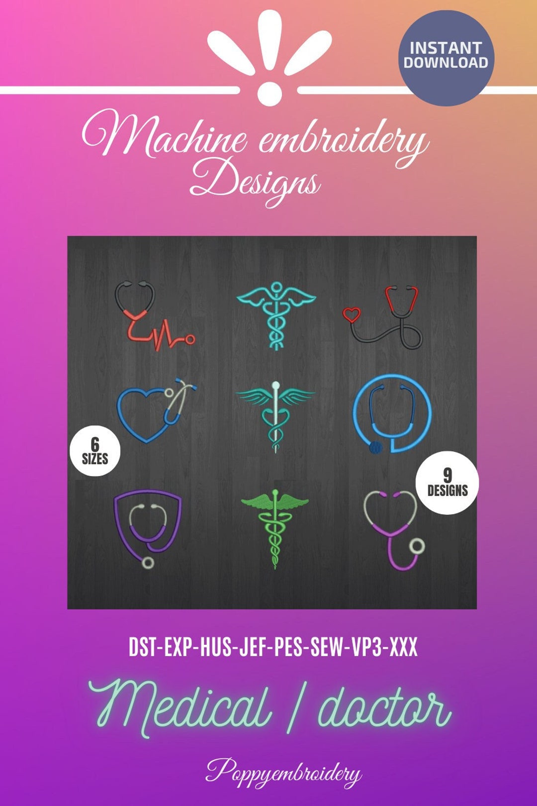 STETHOSCOPE Doctor Designs for Embroidery Machine / Motifs Stethoscope ...