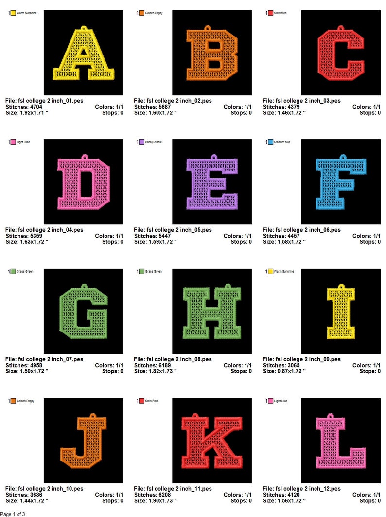 Free Standing Lace FSL College Letters /design for Embroidery - Etsy