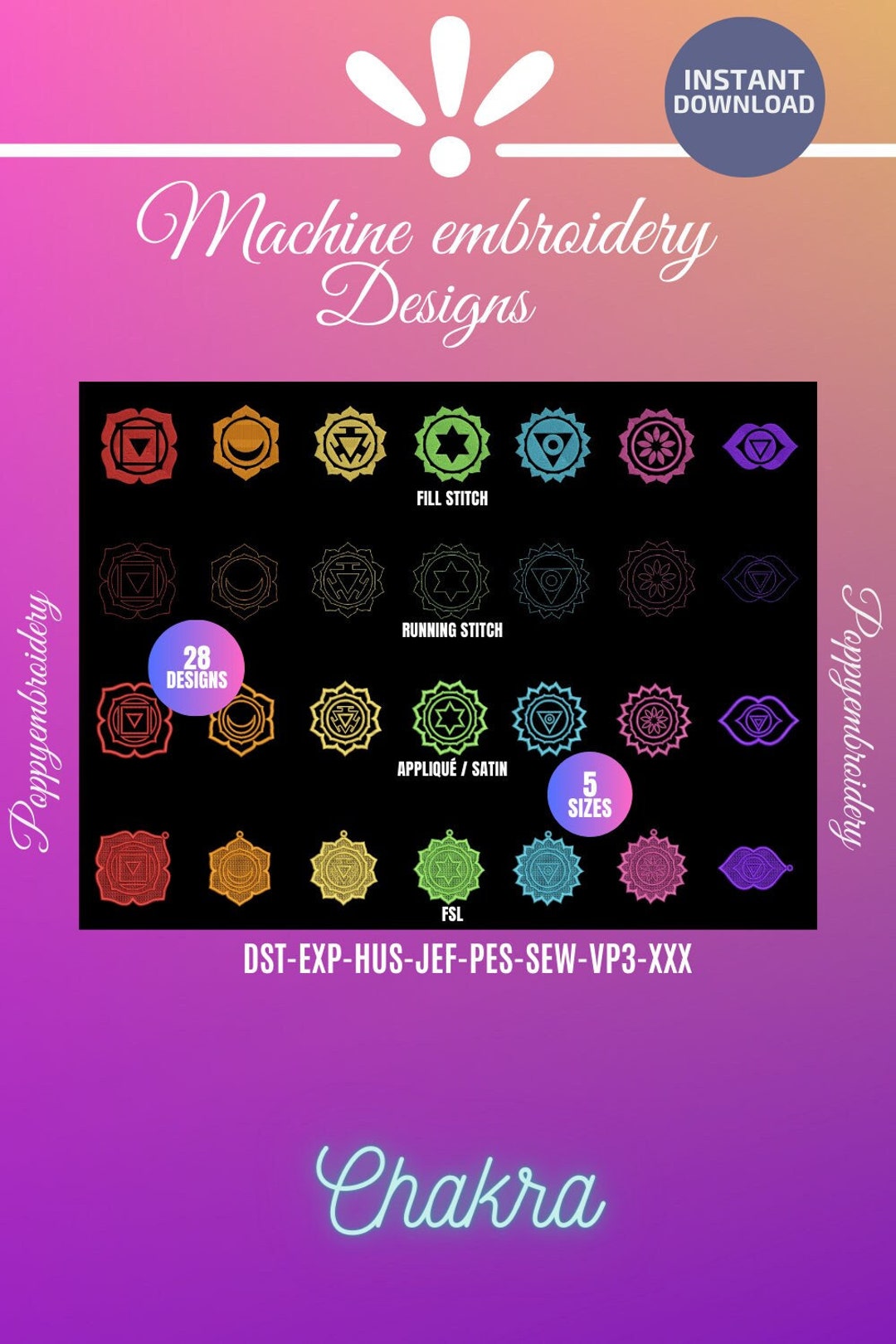 CHAKRA ZEN Om Symbol Meditation Yoga Design for Embroidery Machine ...