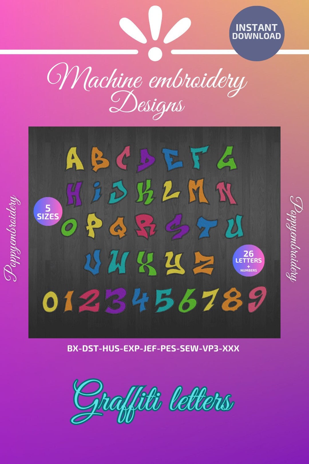 GRAFFITI Letters Font Design for Embroidery Machine / Motifs Police ...