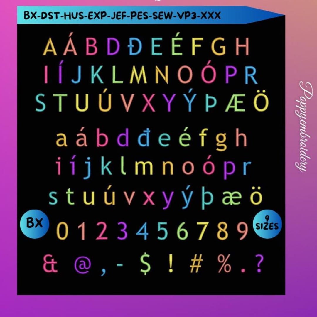 Icelandic Alphabet Font for Embroidery Machine / Motifs Lettre Police ...