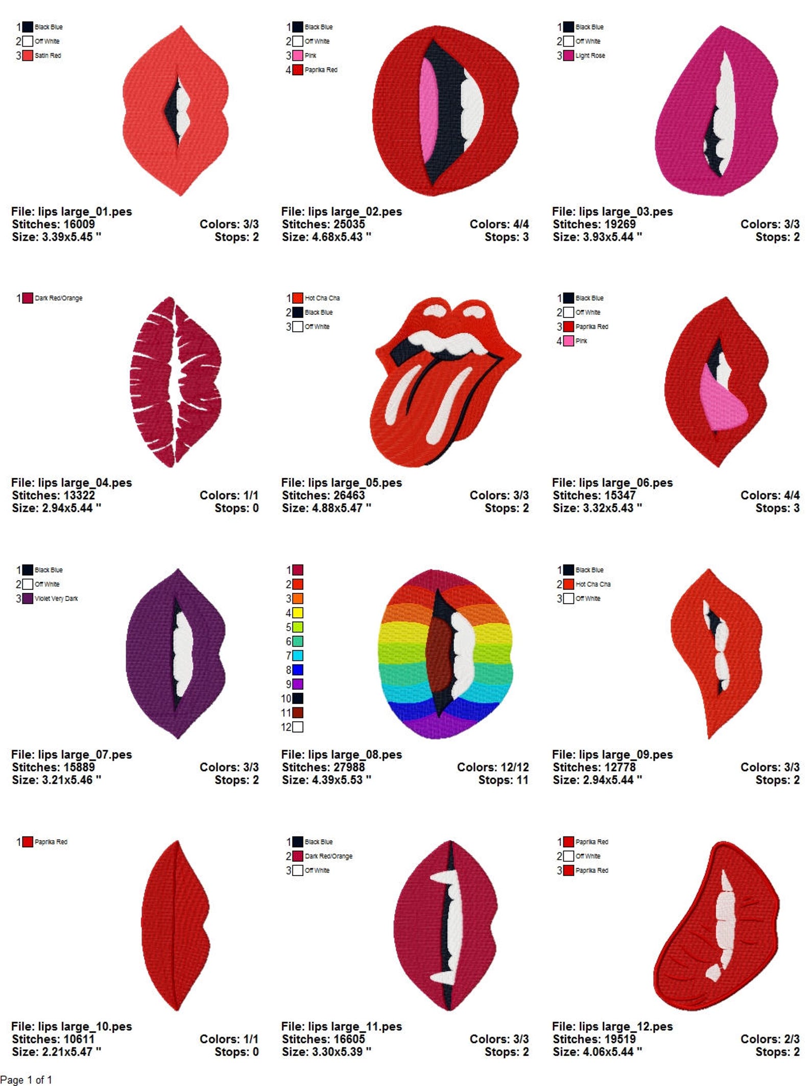 LIPS Mouth Designs for Embroidery Machine / Motifs Bouche | Etsy
