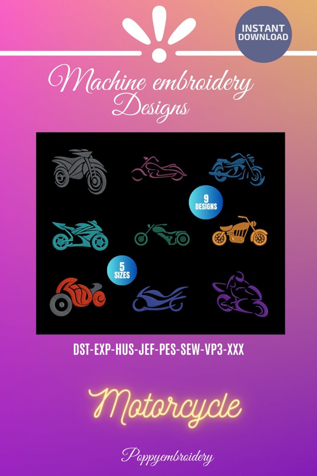 MOTORCYCLE Biker Embroidery Machine Designs / Motifs Moto Pour Broderie ...
