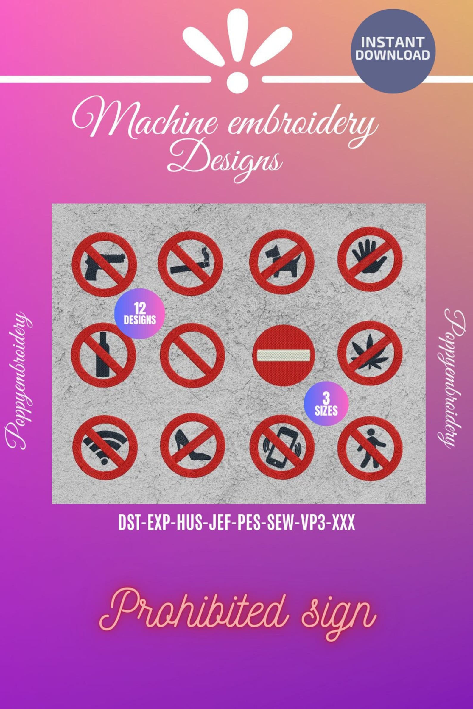 PROHIBITED SIGN Design for Embroidery Machine / Interdiction Motifs ...