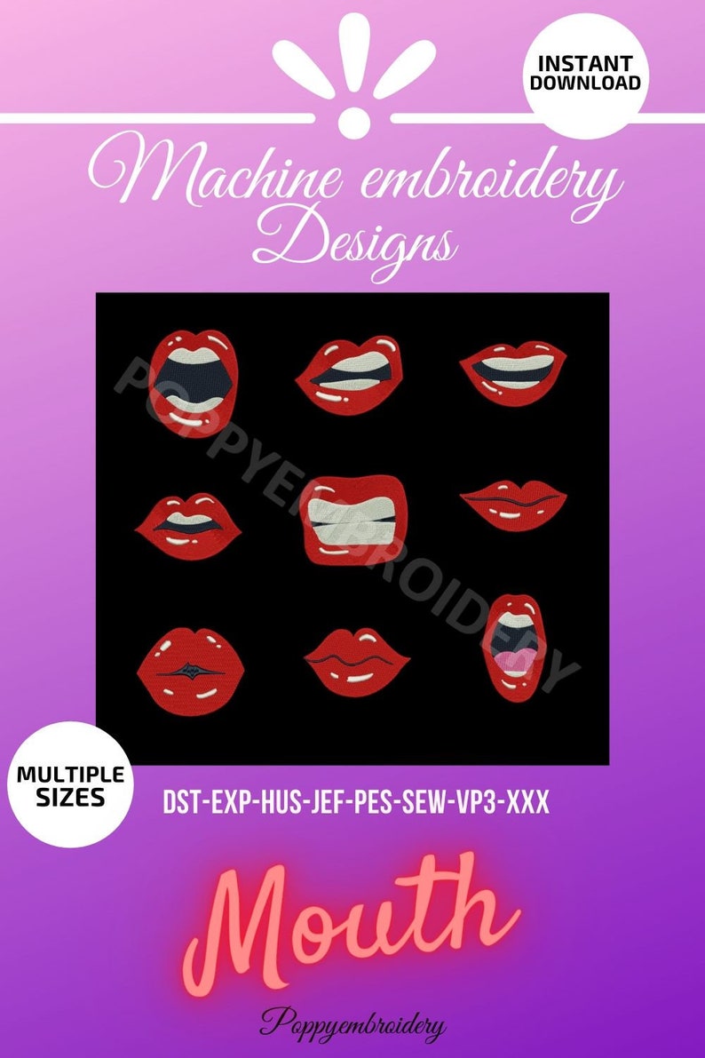 LIPS Mouth Designs for Embroidery Machine / Motifs Bouche - Etsy