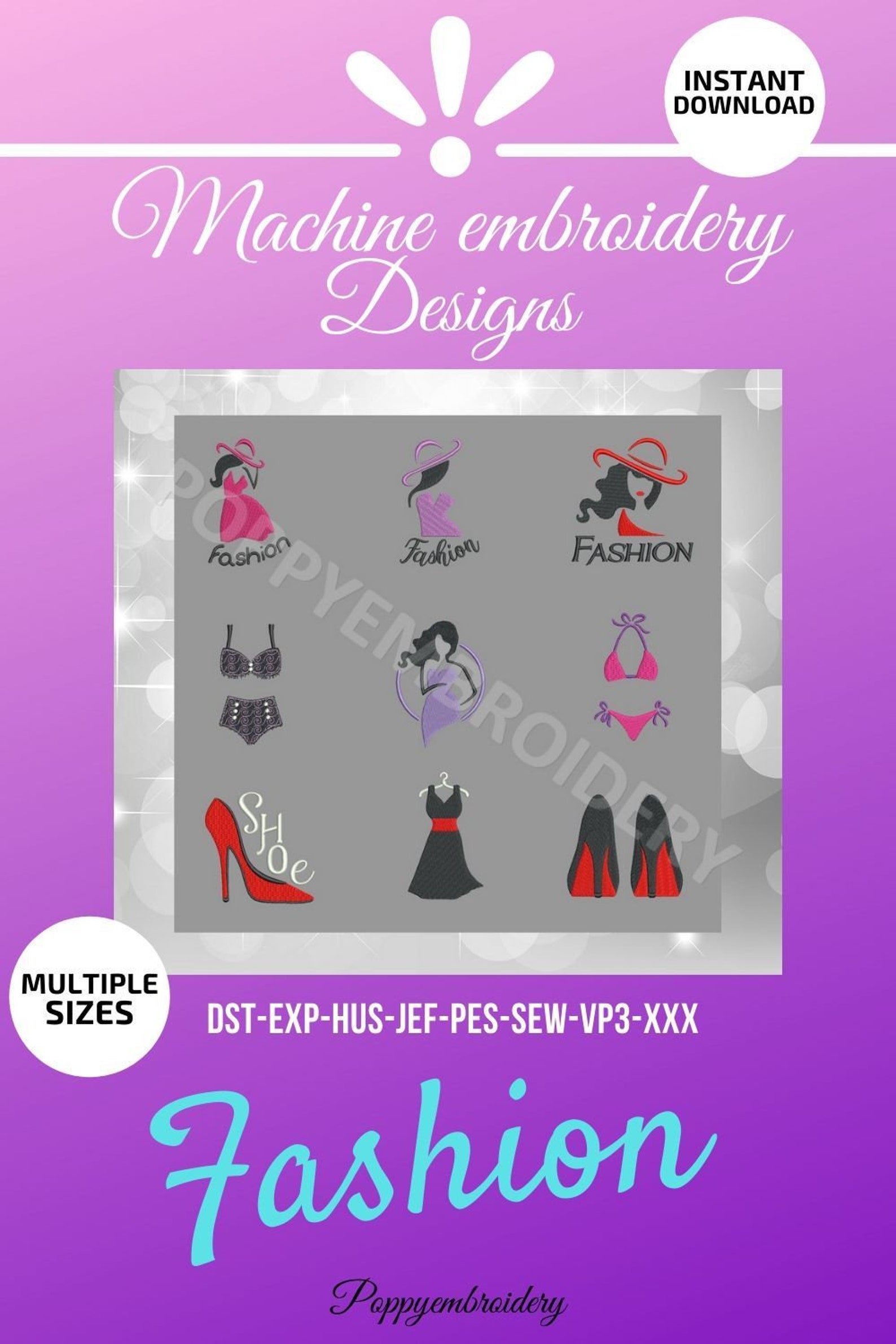 FASHION woman designs for embroidery machine / motifs mode | Etsy