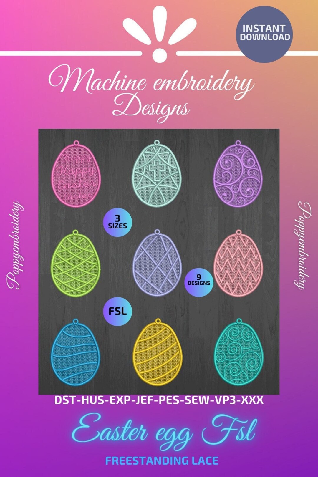 FSL Easter Egg Freestanding Lace Design for Embroidery Machine / Oeuf ...
