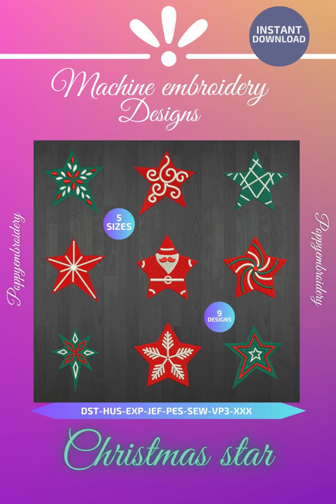 CHRISTMAS Star Designs for Embroidery Machine / Etoile Noel Motifs Pour ...