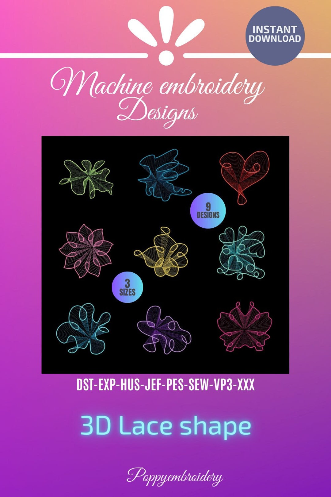 3D Shape Designs for Embroidery Machine / Forme Motifs Pour Broderie ...