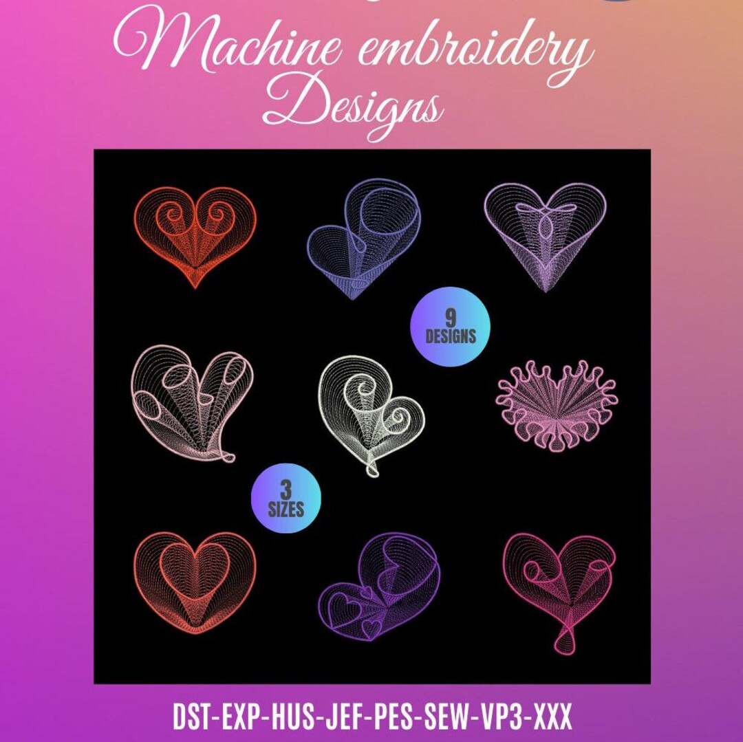 3D Heart Lace Designs for Embroidery Machine / 3D Coeur Dentelle Motifs ...