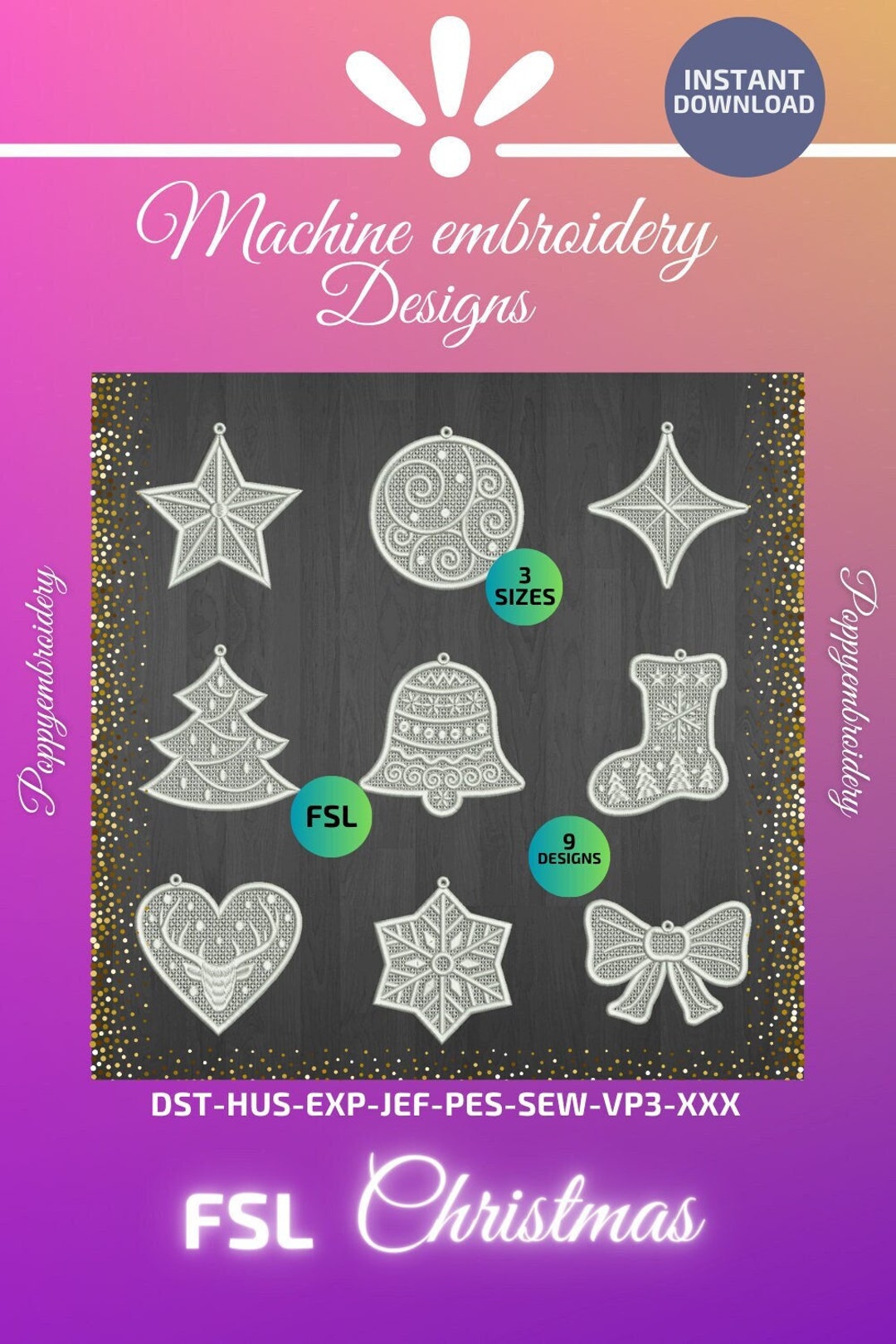 Free Standing Lace FSL Christmas Ball Embroidery Machine Designs ...