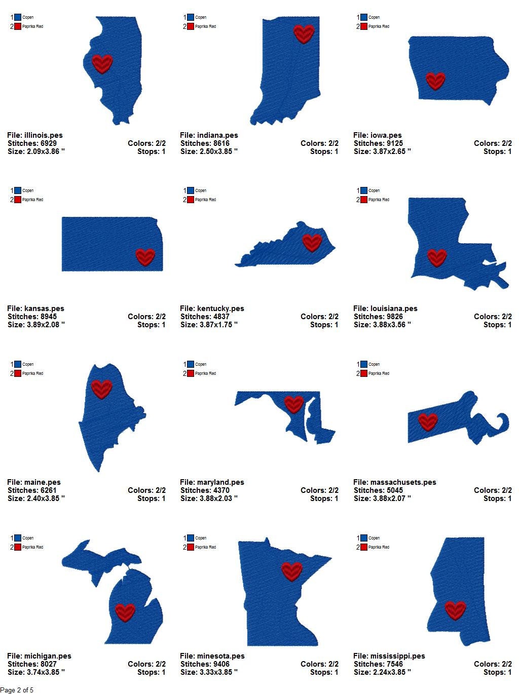 US State Heart, Machine Embroidery Designs (instant Download) - Etsy