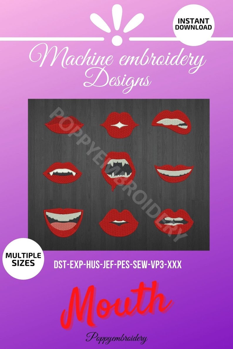 LIPS Mouth Designs for Embroidery Machine / Motifs Bouche - Etsy