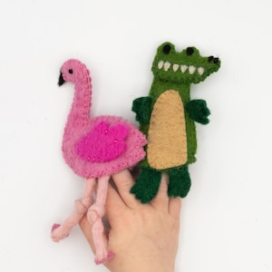 Alligator and Flamingo Felt Finger Puppet / Animal Finger Puppet ...