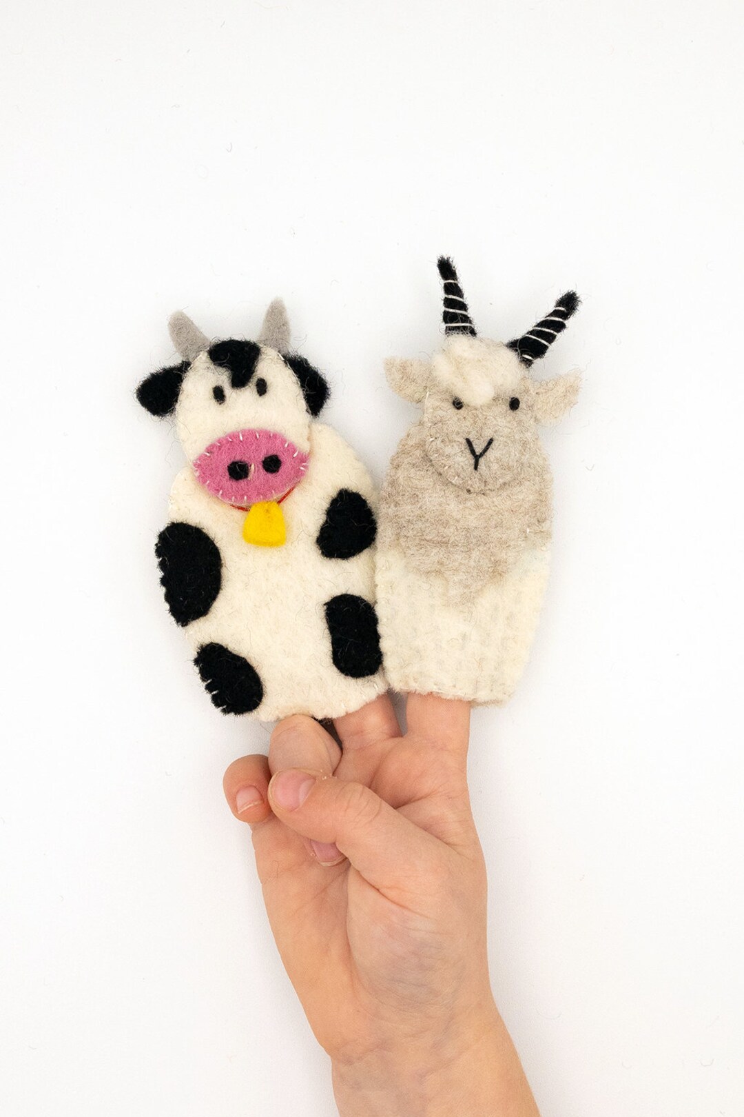 Cow and Goat Felt Finger Puppet Set / Handmade Farm Animal Puppets ...
