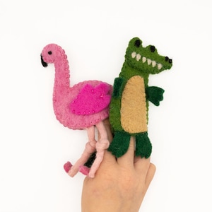 Alligator and Flamingo Felt Finger Puppet / Animal Finger Puppet ...