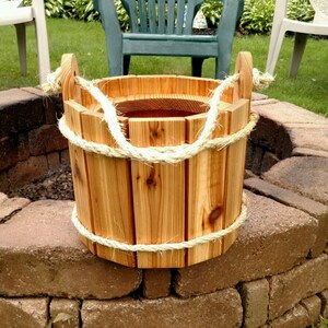 Cedar Planter Bucket With Rope Handle Bucket Planter Cedar - Etsy