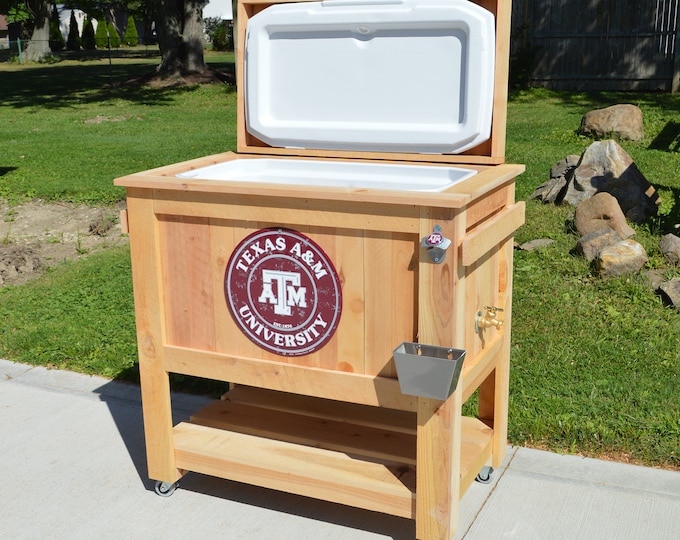 All Weather Texas A&M Rustic Ice Chest Cooler Stand With Brass Drain ...