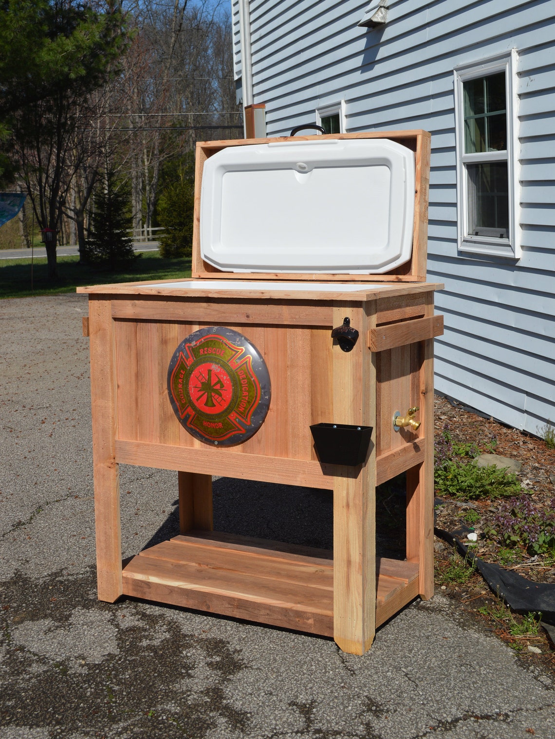 Firefighter Crest Rustic Ice Chest Cooler Stand With Brass - Etsy