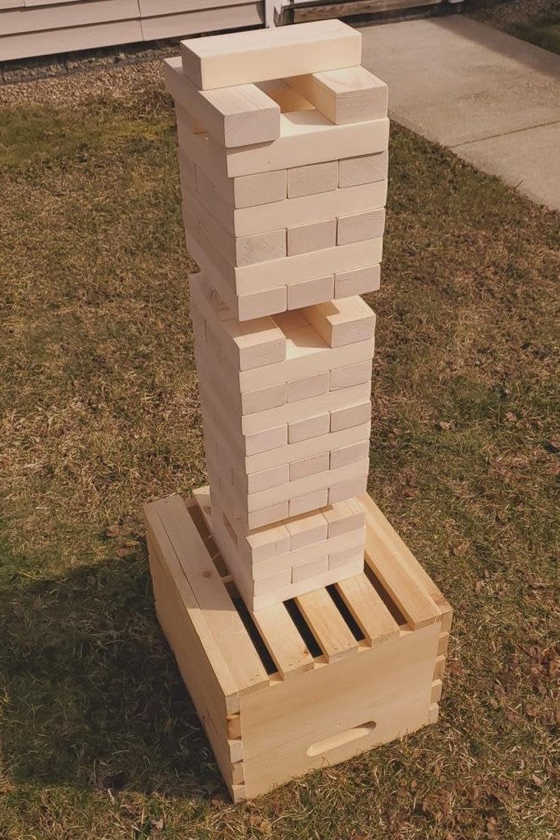 Giant Tippy Tower Yard Game With Solid Wood Crate Outdoor - Etsy