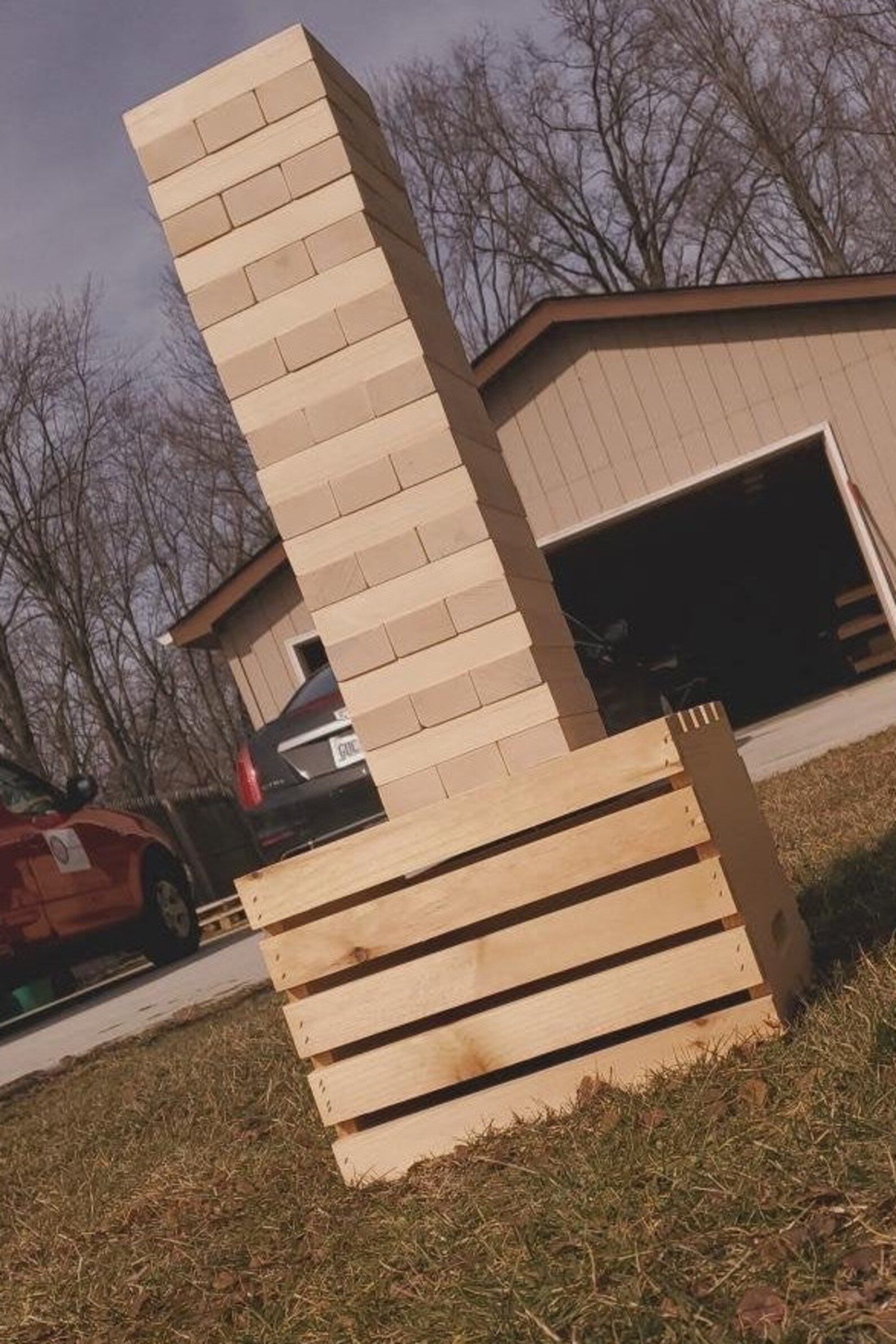 Giant Tippy Tower Yard Game With Solid Wood Crate Outdoor - Etsy