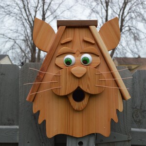 Large Cat Cedar Birdhouse With Flush Mount Hardware Whimsical | Etsy