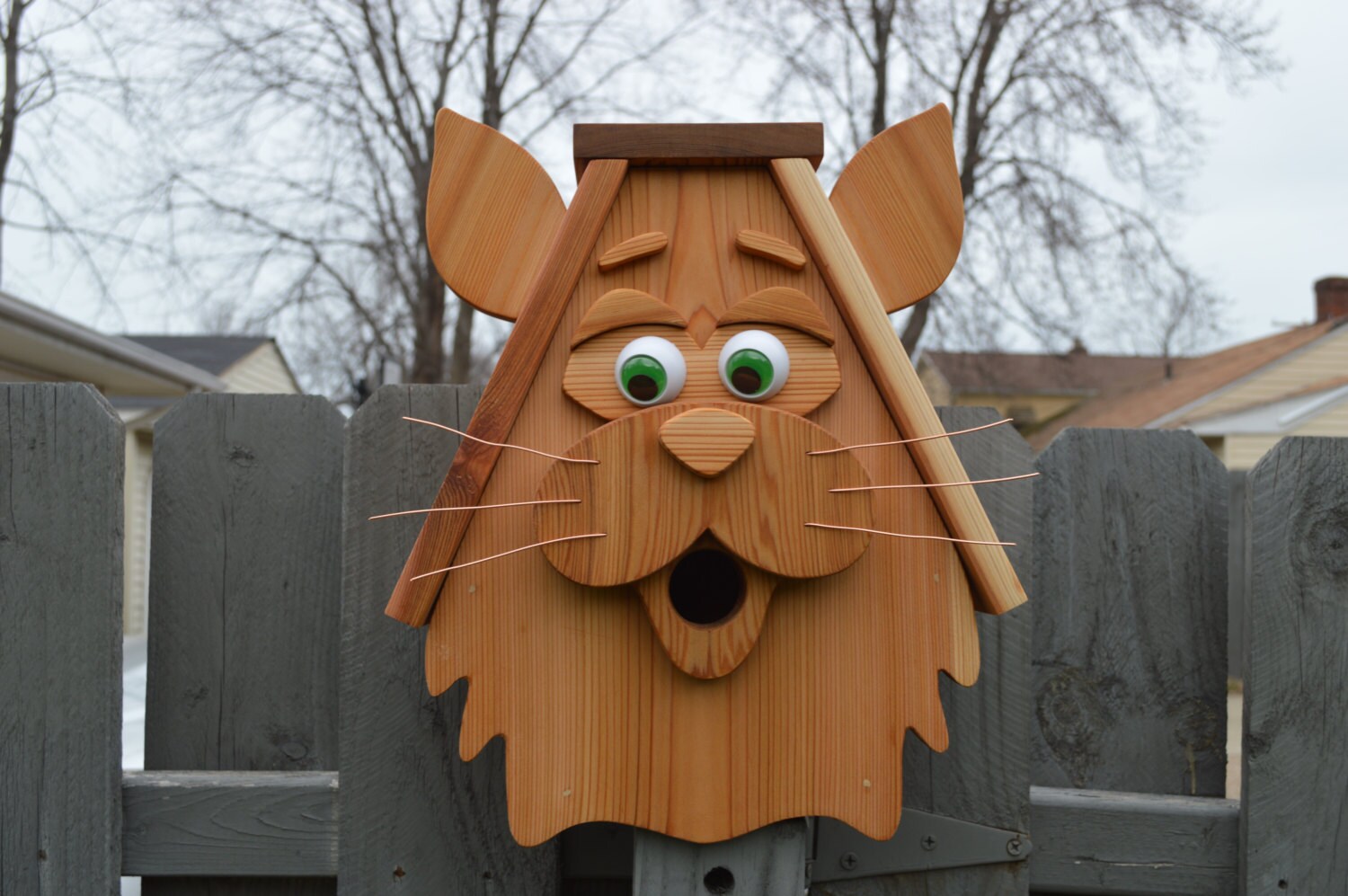 Large Cat Cedar Birdhouse With Flush Mount Hardware Whimsical | Etsy