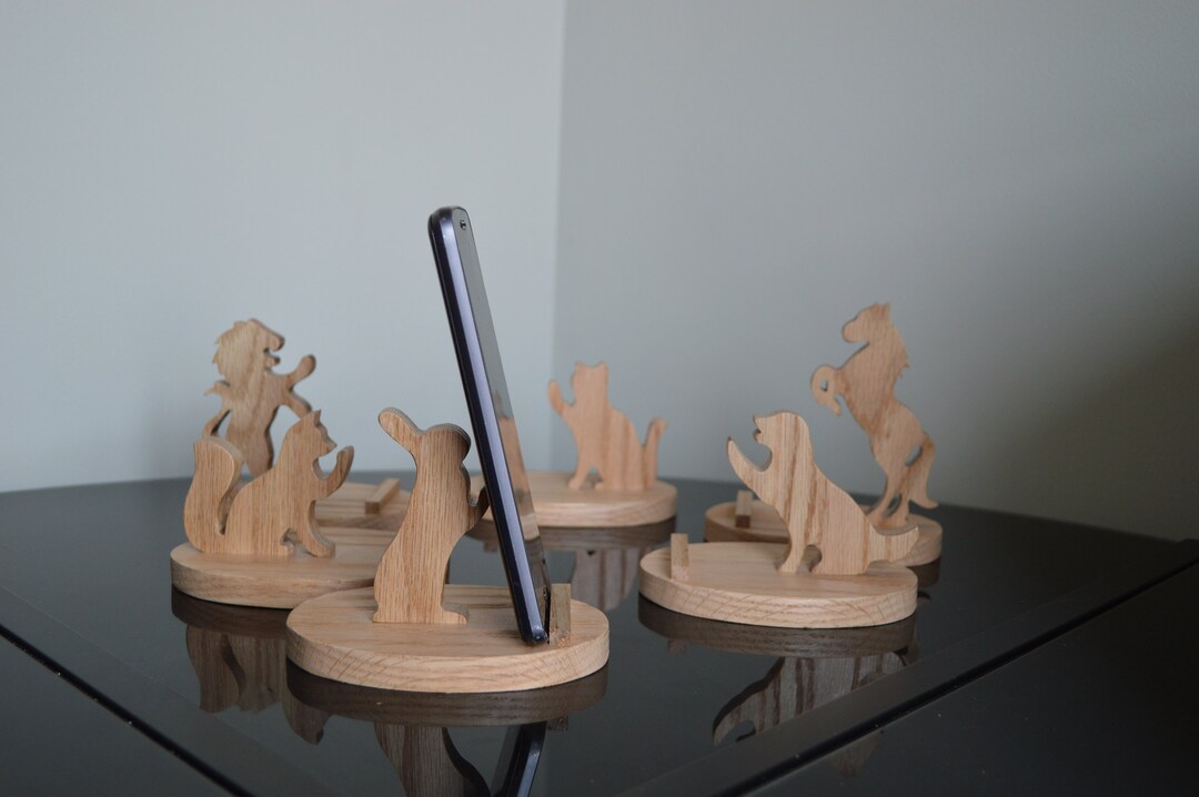 Oak Animal Cellphone Stand, Desk Cell Phone Holder, Animal Decor, Phone ...