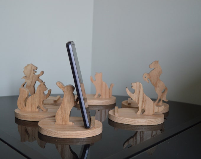 Oak Animal Cellphone Stand, Desk Cell Phone Holder, Animal Decor, Phone ...