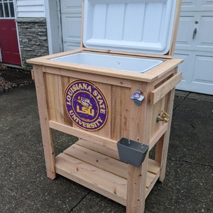 All Weather LSU Rustic Ice Chest Cooler Stand With Brass Drain, Bottle ...