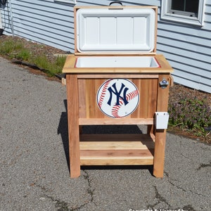 New York Yankees Chest Cooler Stand With Brass Drain, Bottle Opener ...